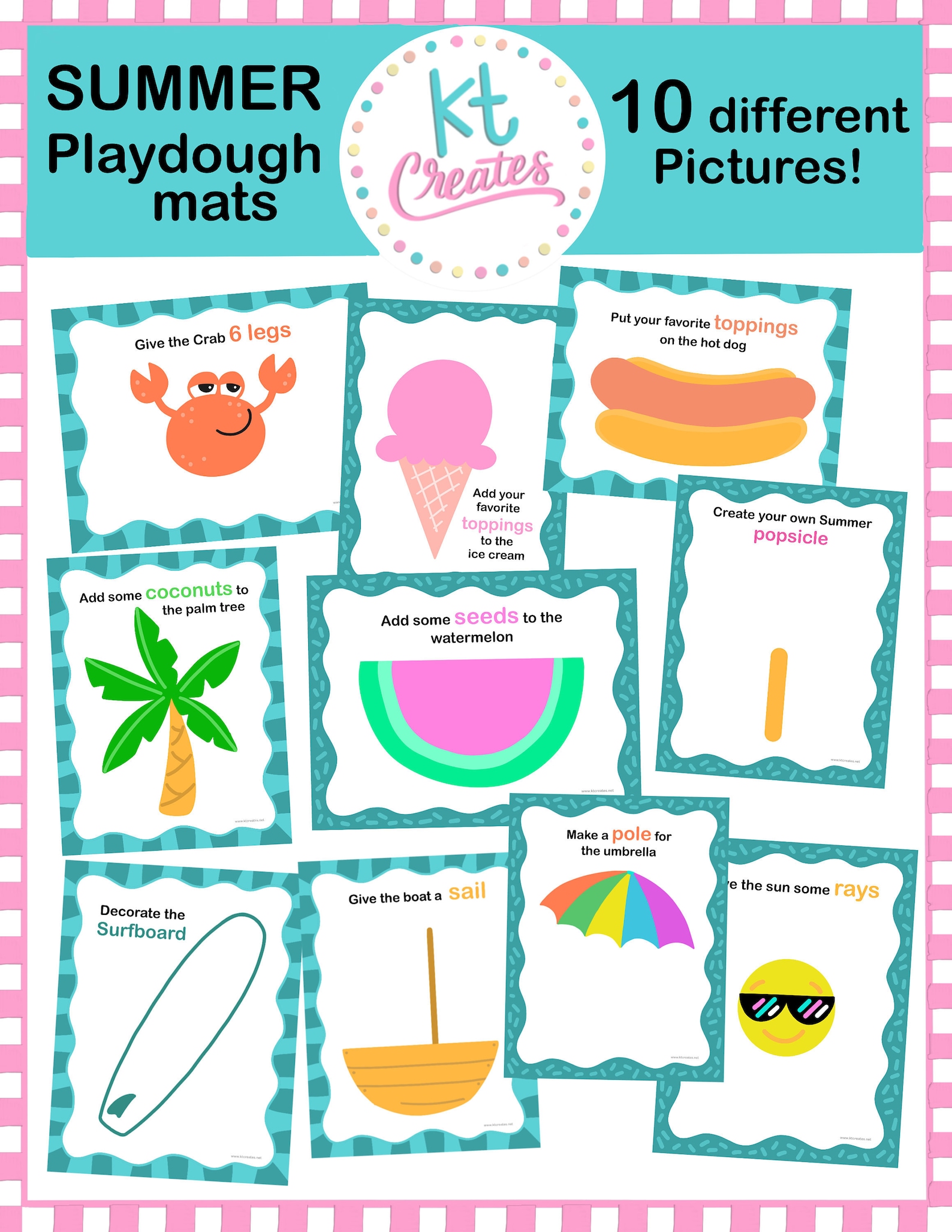 Summer Themed Play-dough Mats- Set of 10! - Etsy
