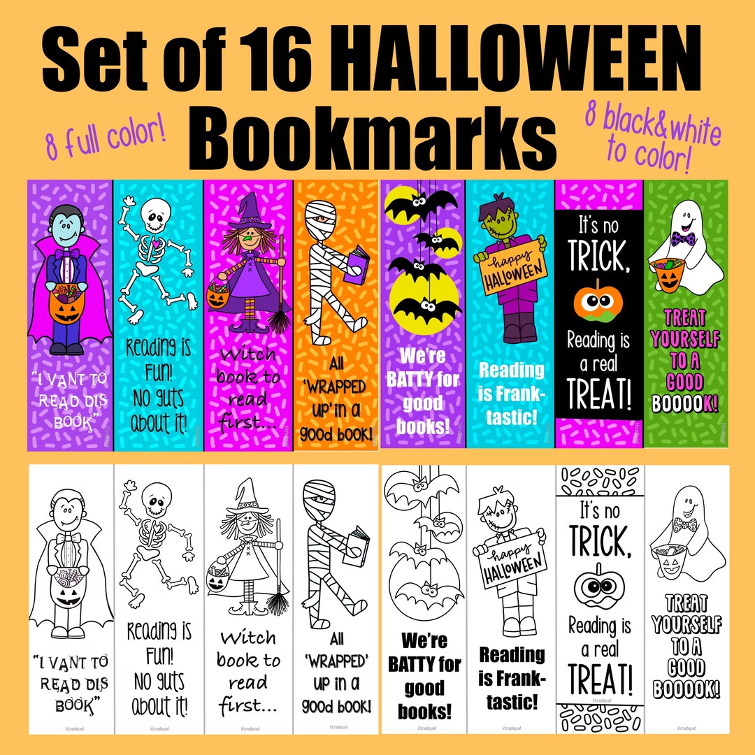 16 Printable Halloween Bookmarks: Coloring Page Set (digital Download ...
