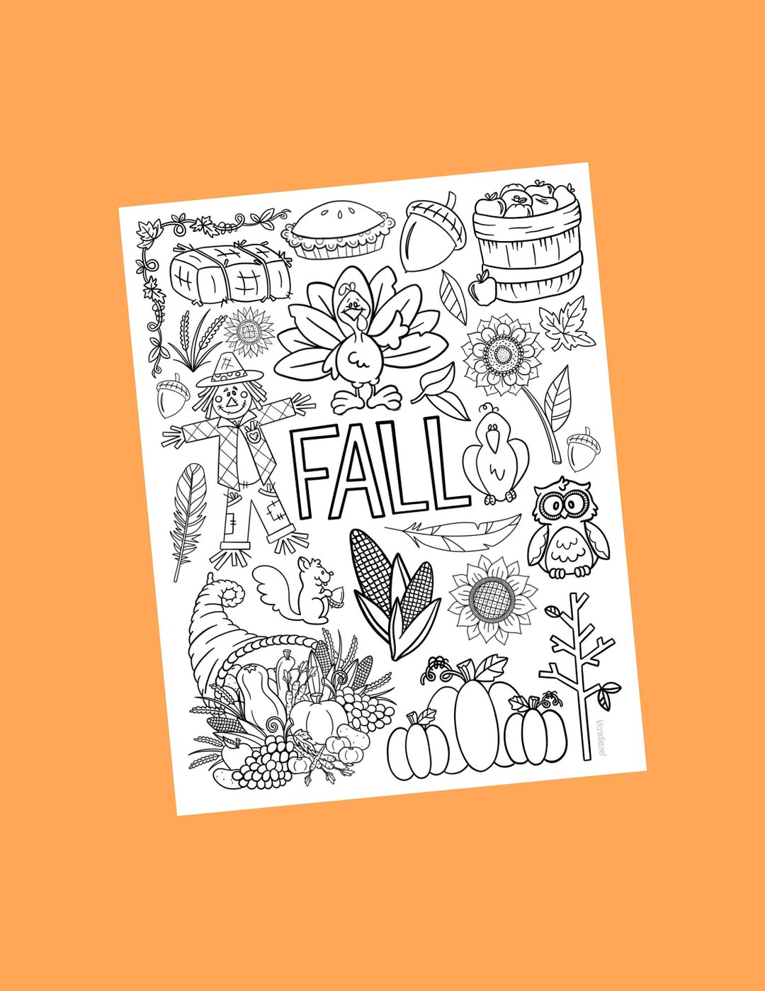 Fall/thanksgiving Coloring Page Activity for Kids and Adults - Etsy