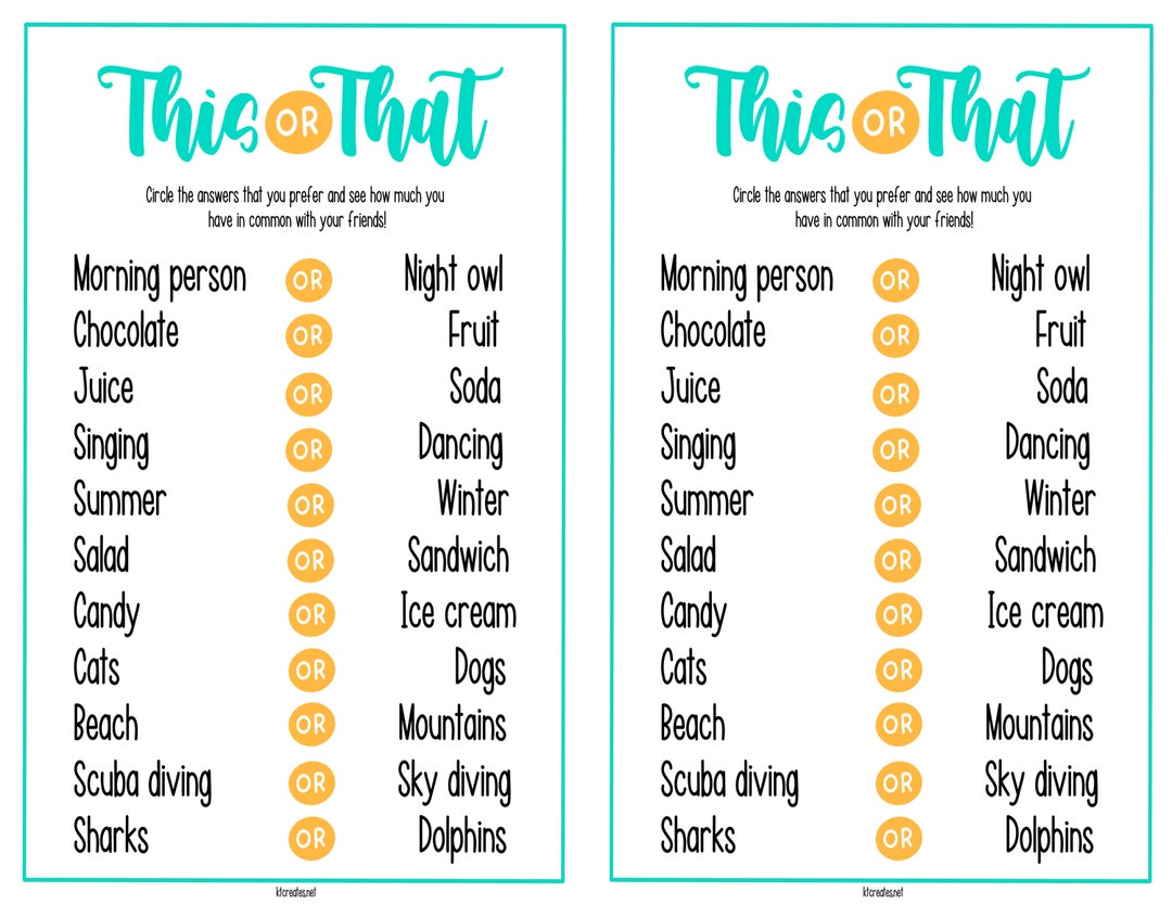 This or That Get to Know You Back to School Activity Game Printable - Etsy