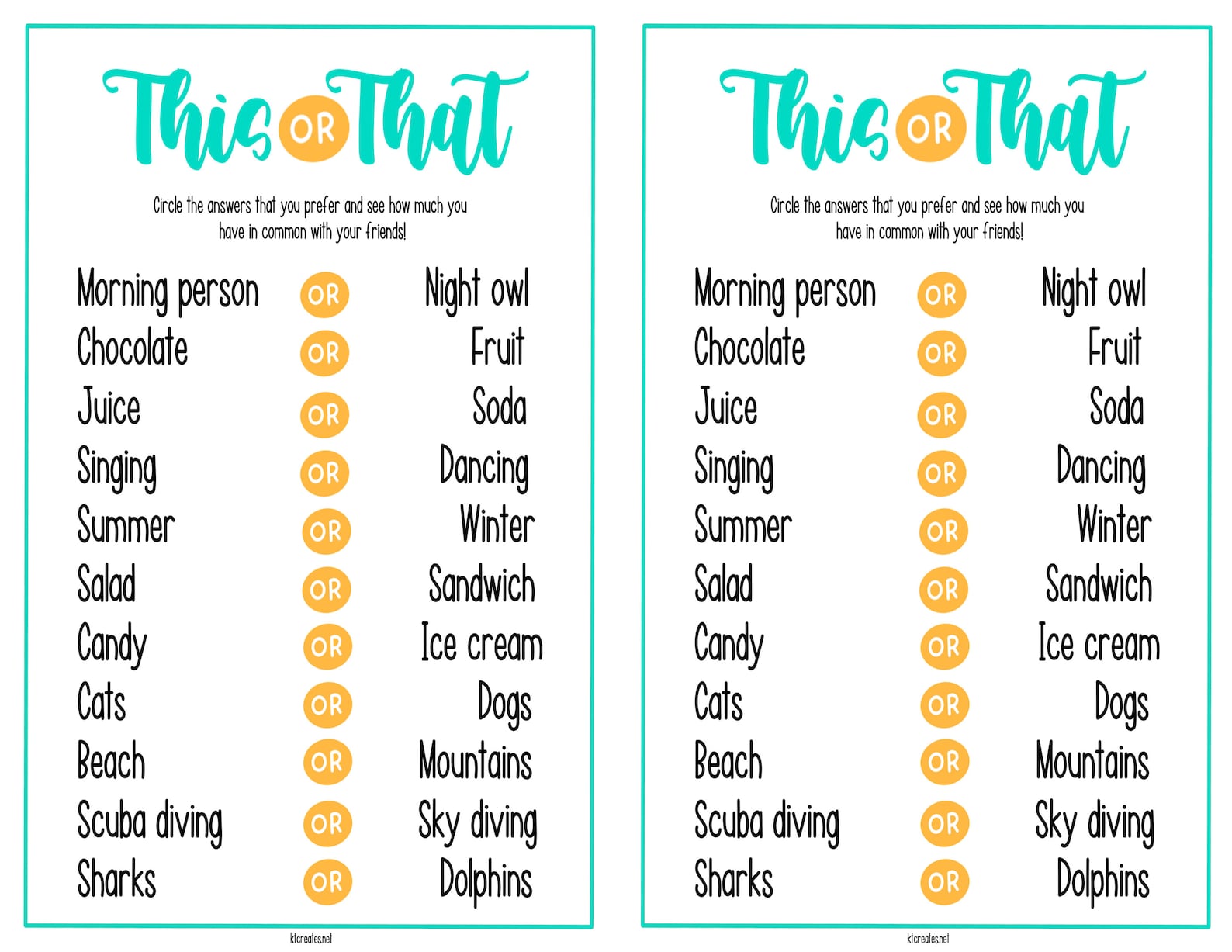 This or That Get to Know You Back to School Activity Game Printable - Etsy