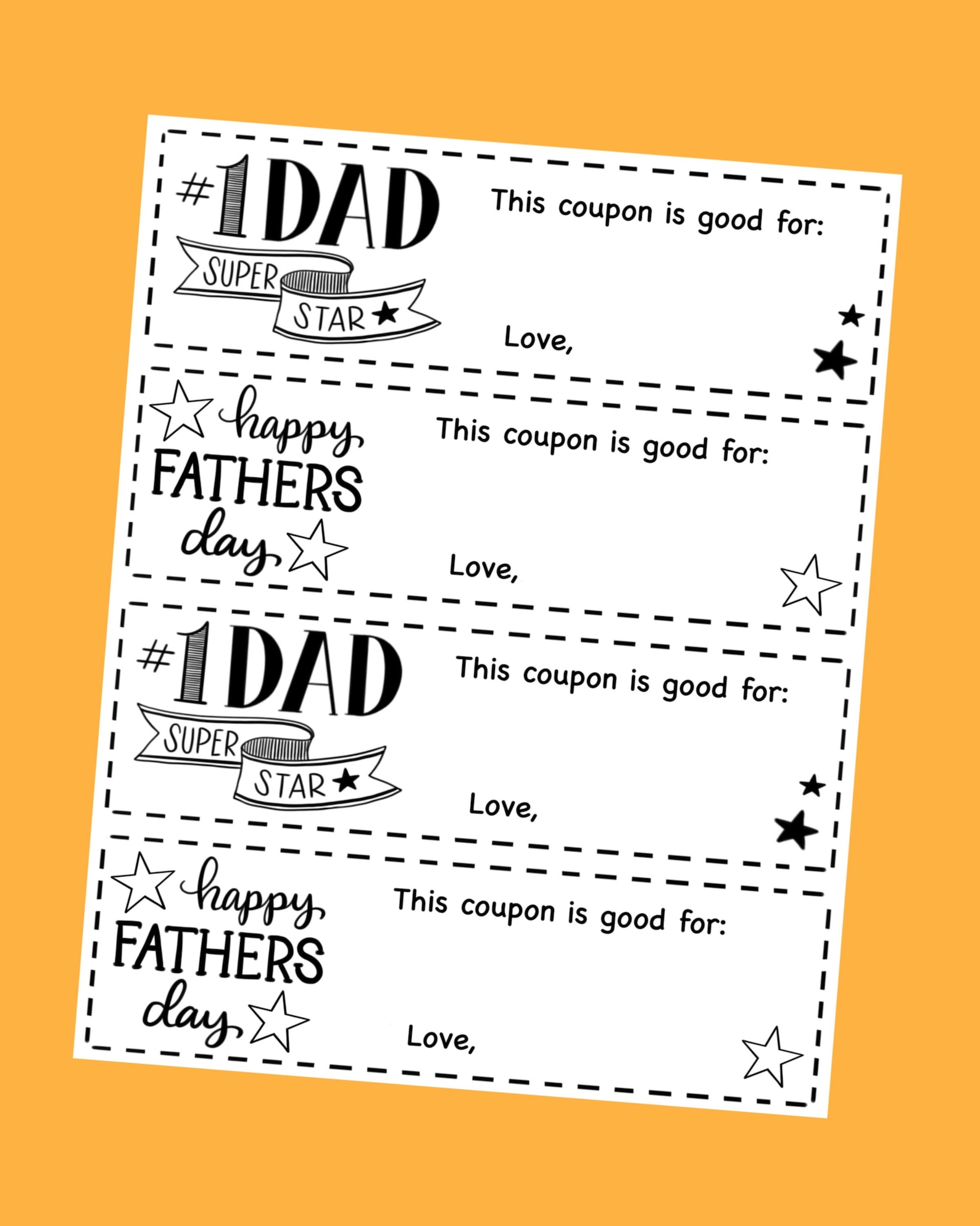 Father's Day Coupons-set of 4! - Etsy