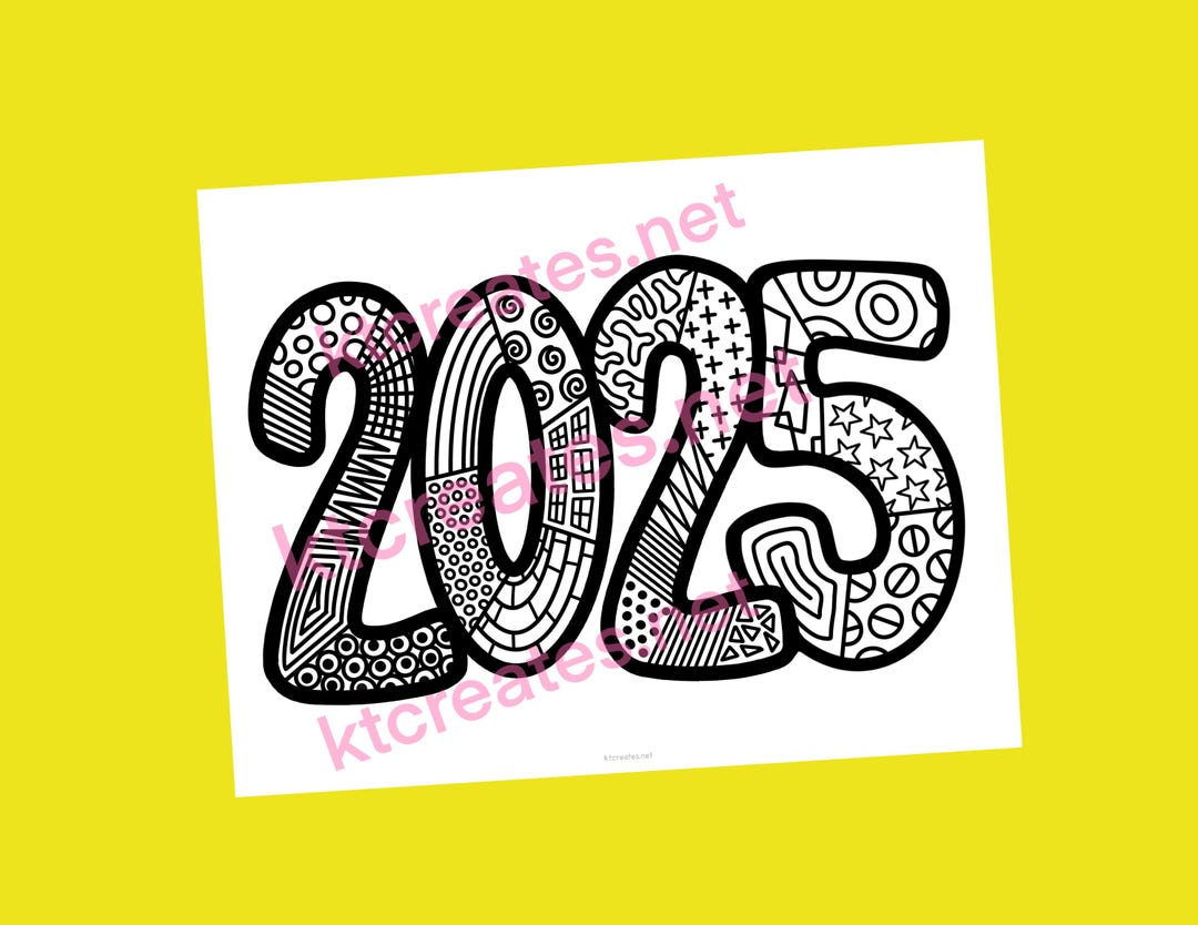 New Year 2025 Mandala Zentangle Coloring Page - Etsy