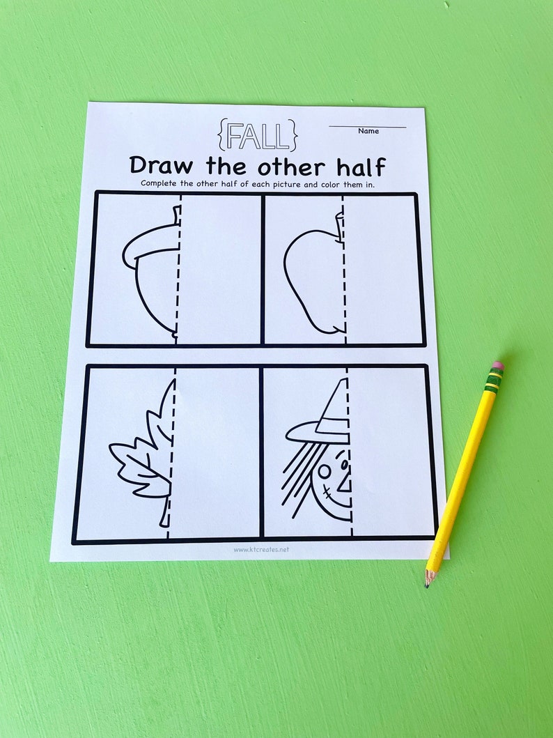 Fall- “draw the Other Half” Kid Activity/worksheet - Etsy