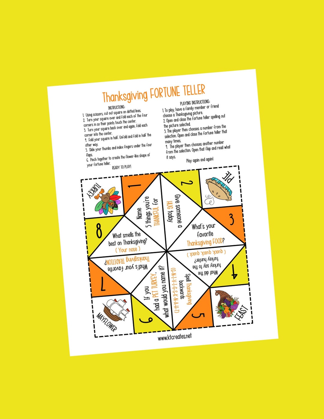Thanksgiving Printable Fortune Teller/cootie Catcher - Etsy