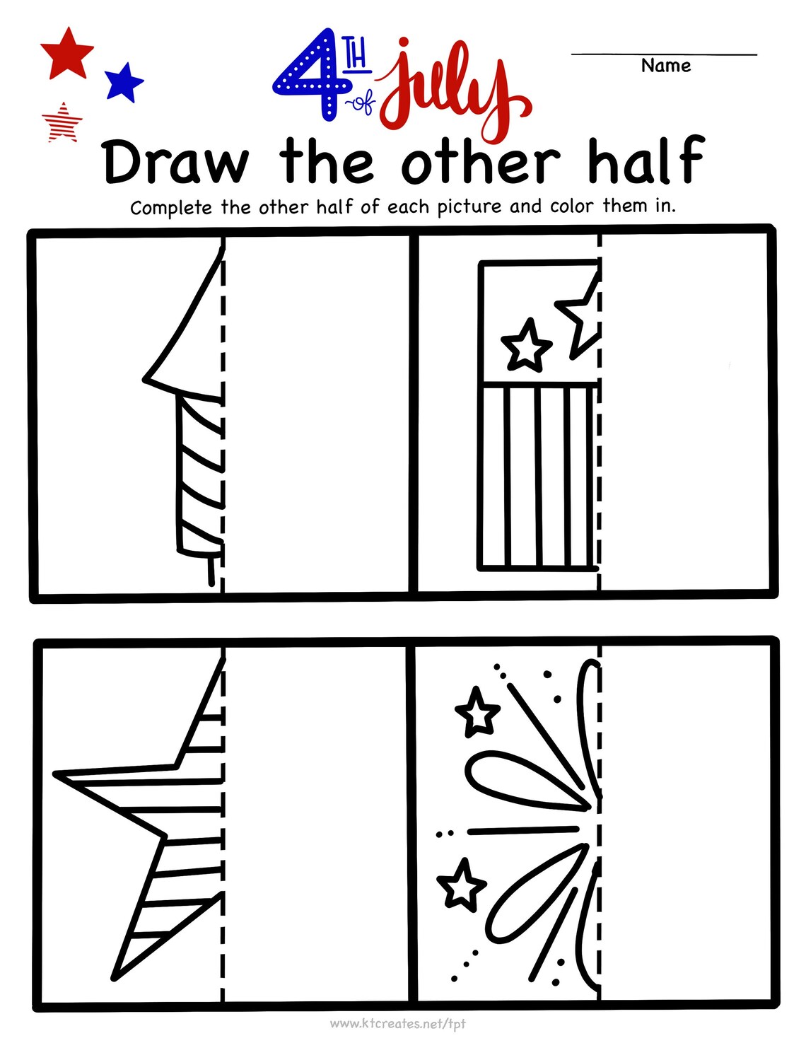 4th of July- Draw the Other Half Activity - Etsy