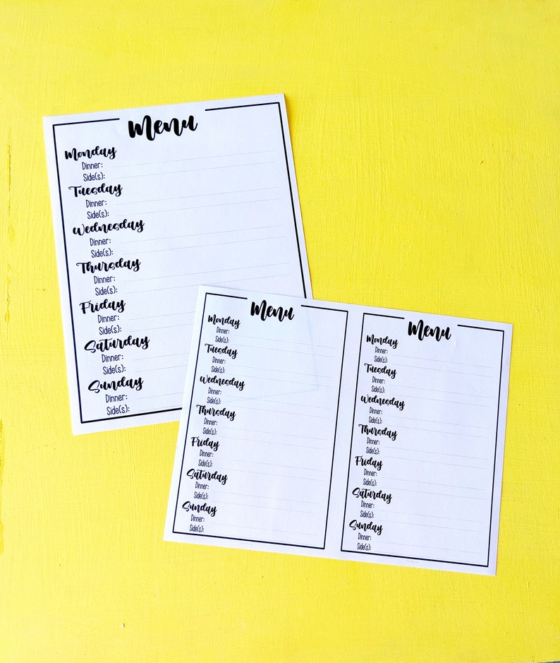 Weekly Dinner Menu Printable - Etsy