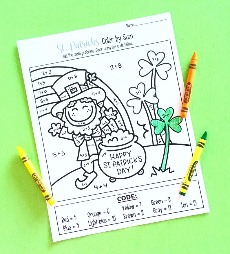 St Patricks Color by Number/sum Math Activity - Etsy