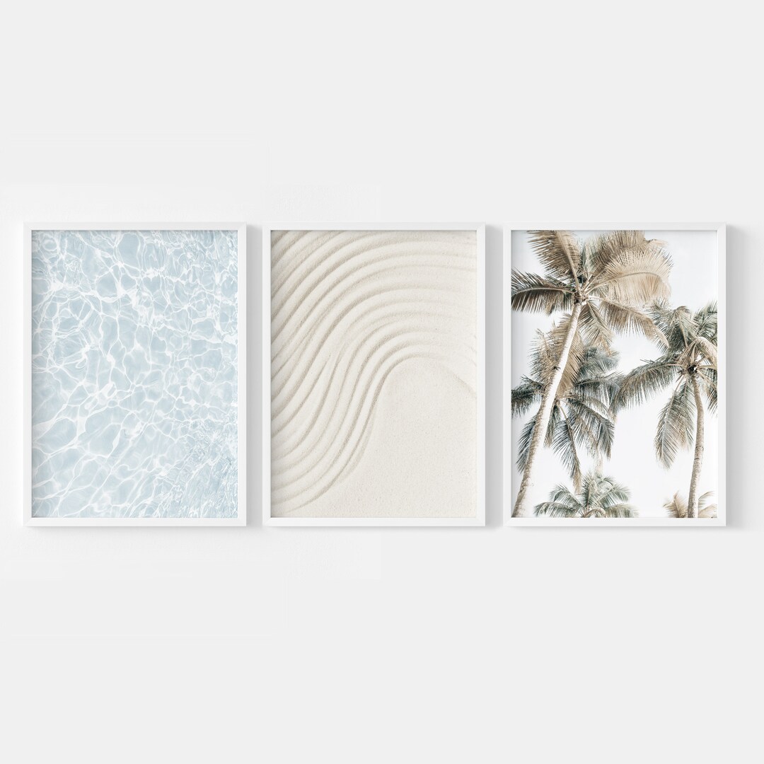 Neutral Beach Print Set of 3 Tropical Prints, Coastal Home Decor Wall ...