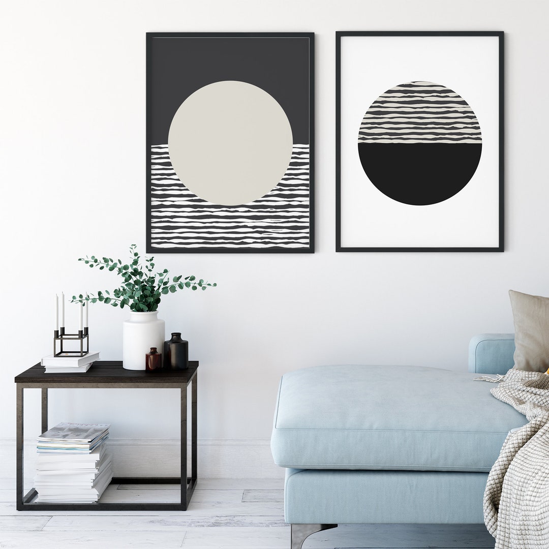 Modern Circle Art Set of 2 Prints Geometric Art Set Black - Etsy