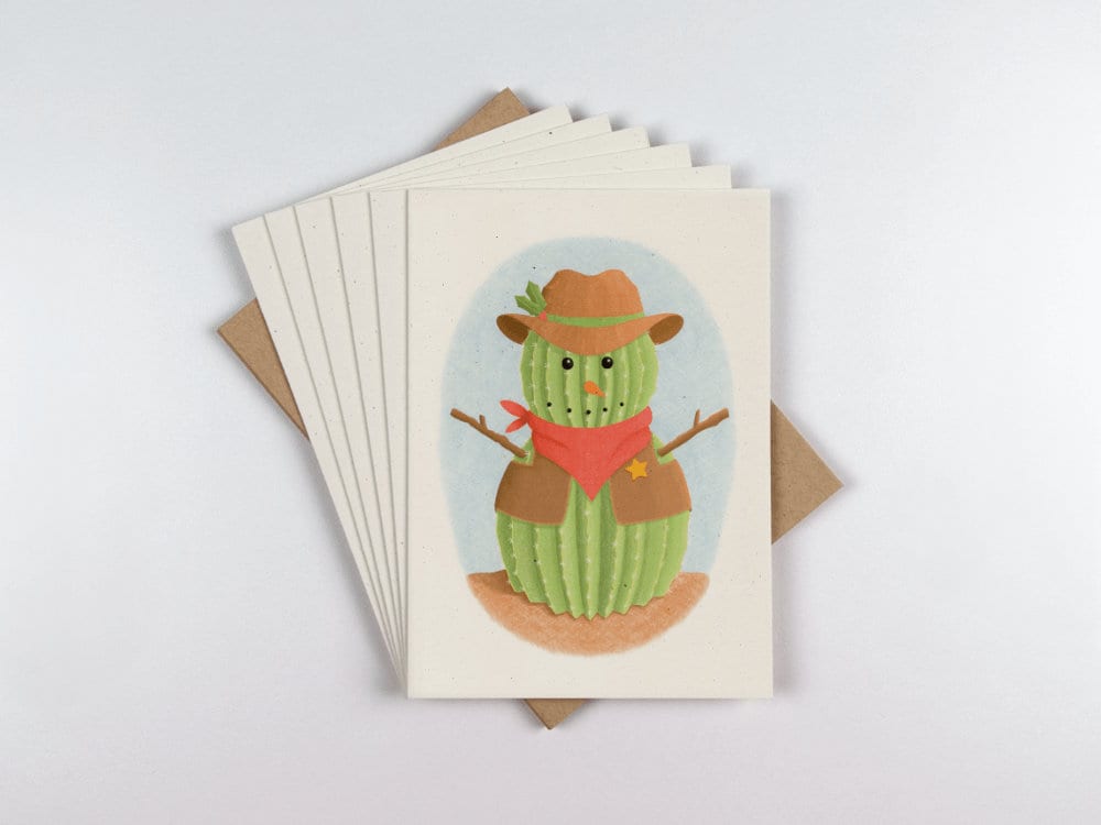 Christmas Cactus Snowman | Set of 6 Greeting Cards | Colored Pencil ...