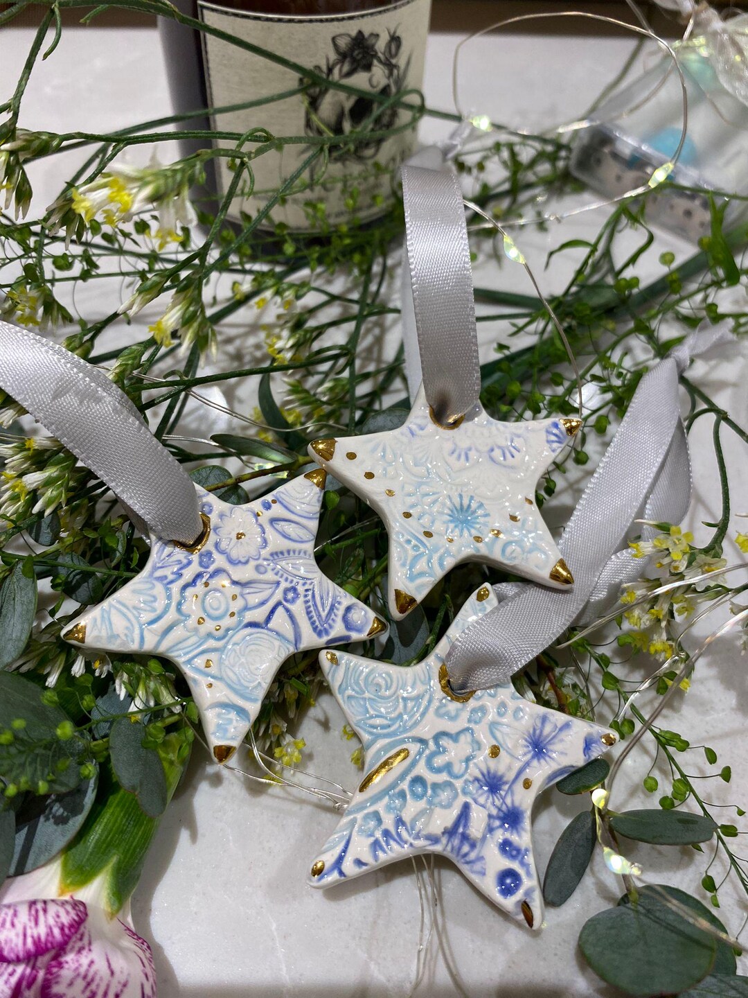 Cornish Botanical Ceramic Christmas Hangings Finished With 24K Gold and ...