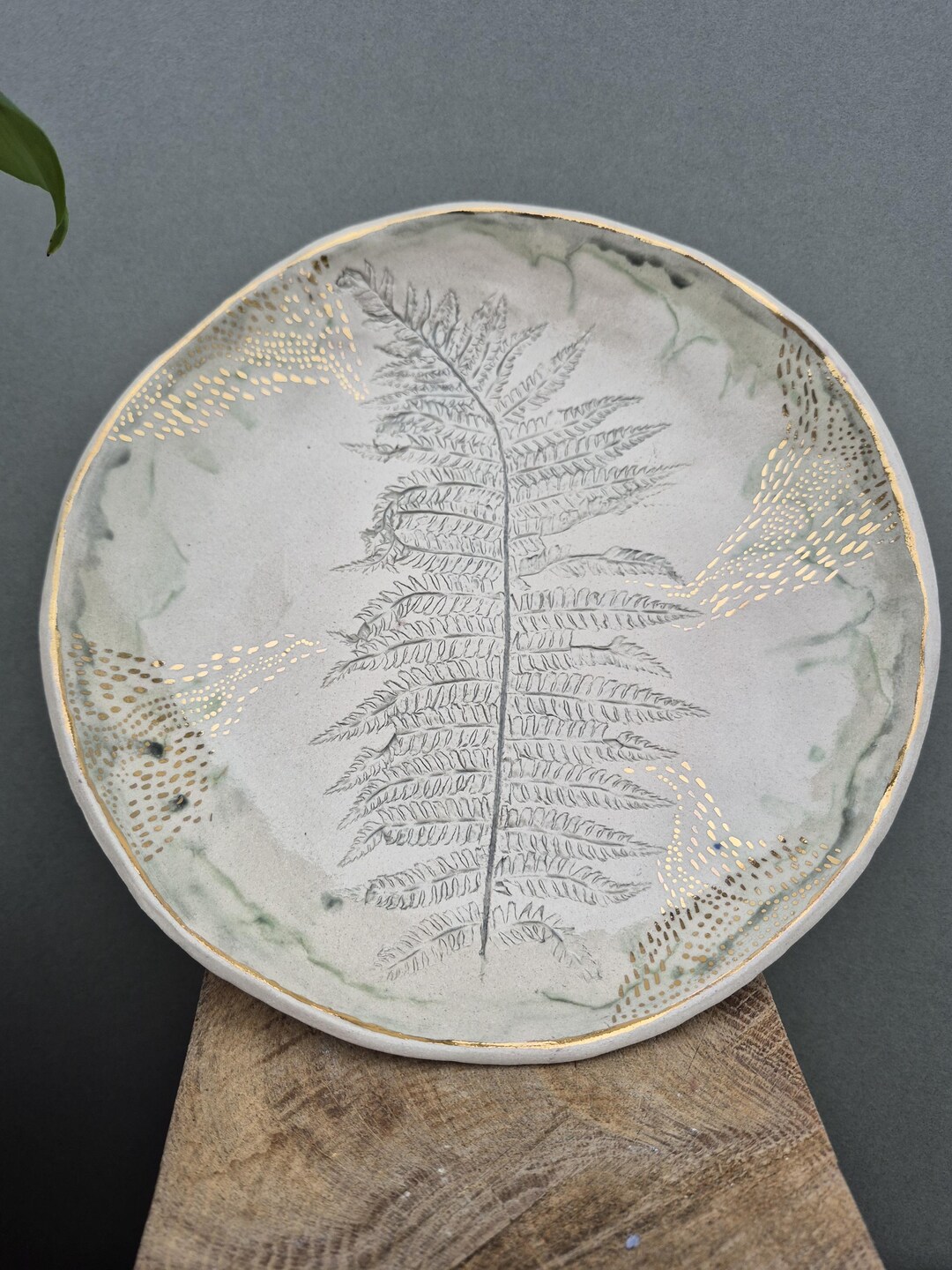 Ceramic Cornish Botanical Stoneware Plate With Fern Leaf and Gold ...