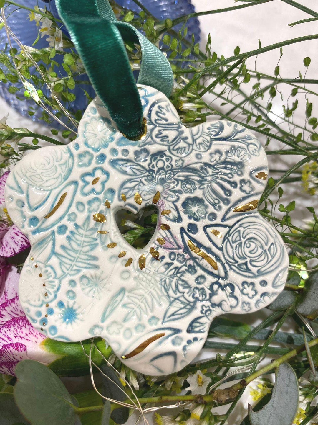 Cornish Botanical Ceramic Christmas Hanging Finished With 24K Gold and ...