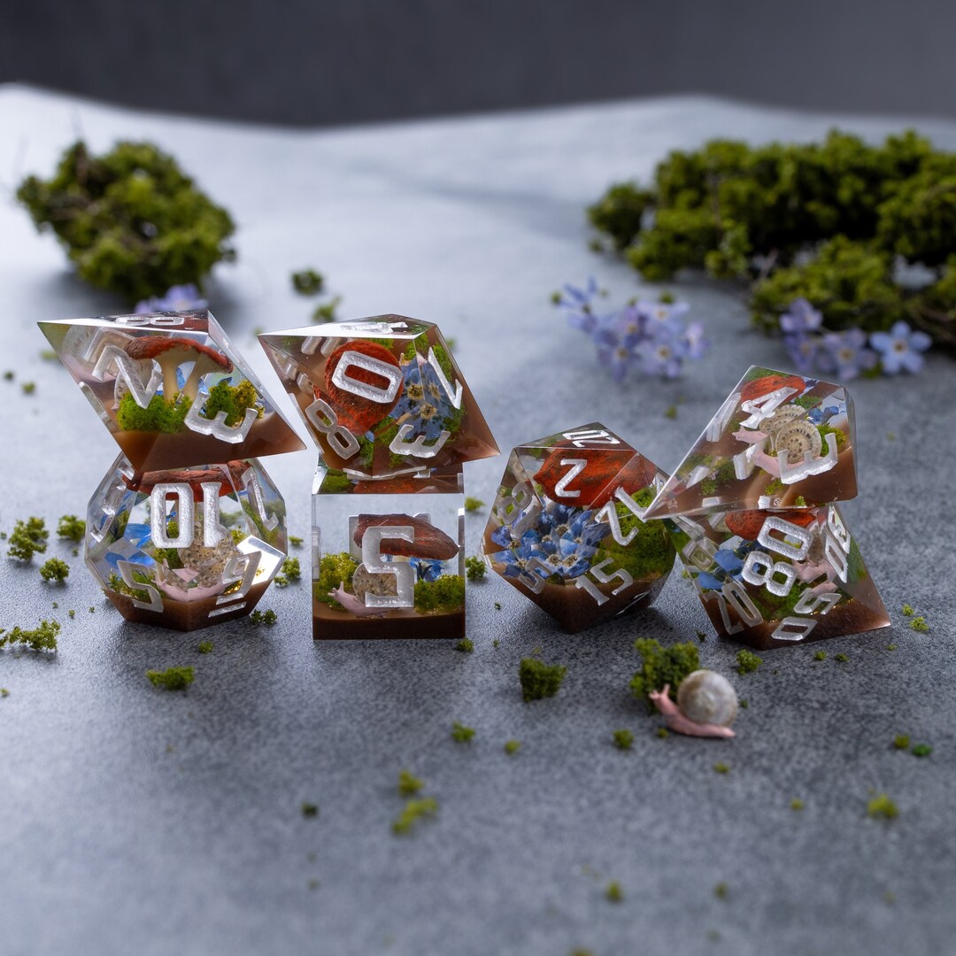 Mushroom, Forget Me Nots & Snail Dnd Dice Set - Forest Sharp Edges Dice ...