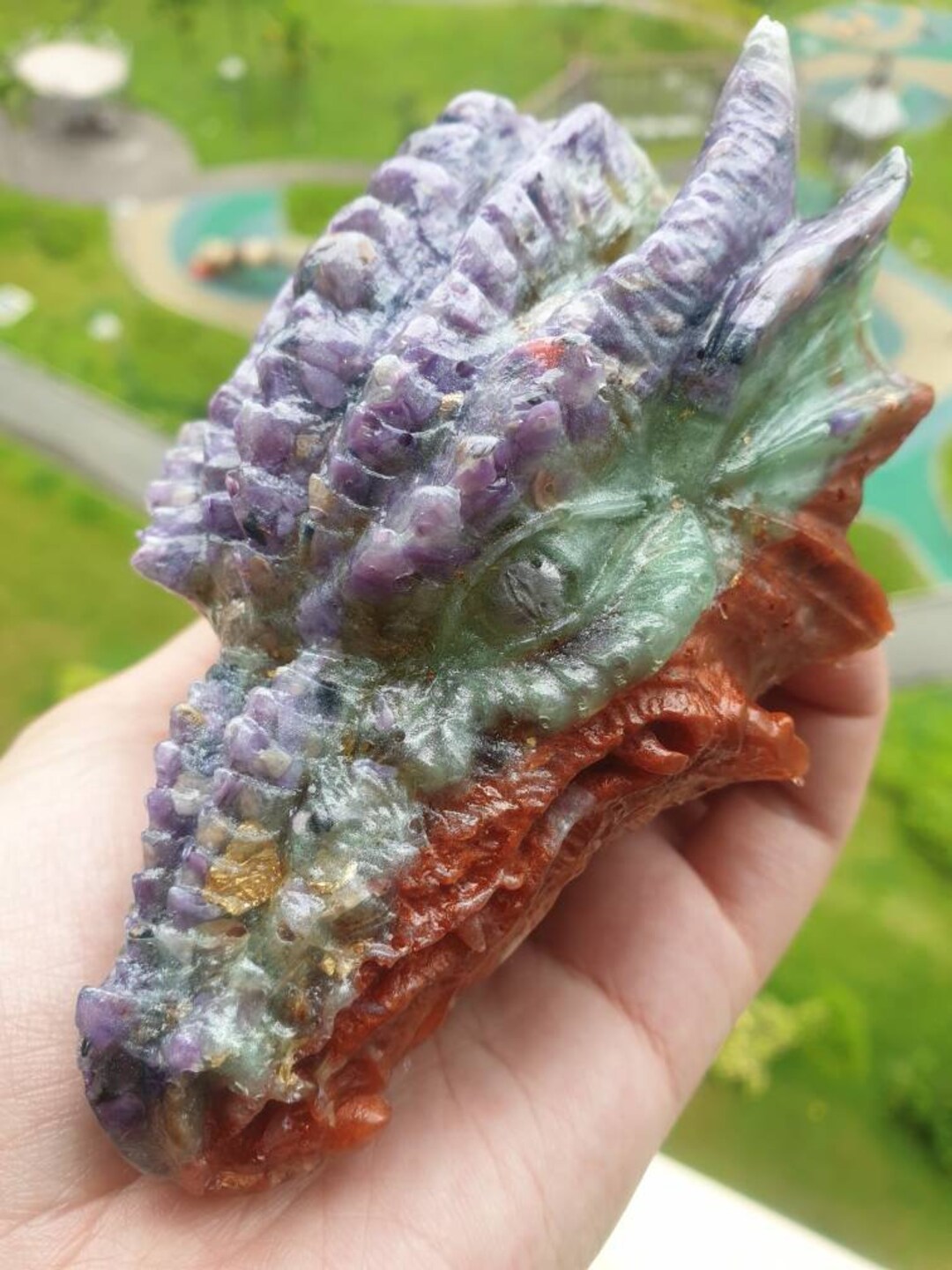 Dragon Head Crystal Resin Art, Crystal Dragon With Charoite Stones and ...