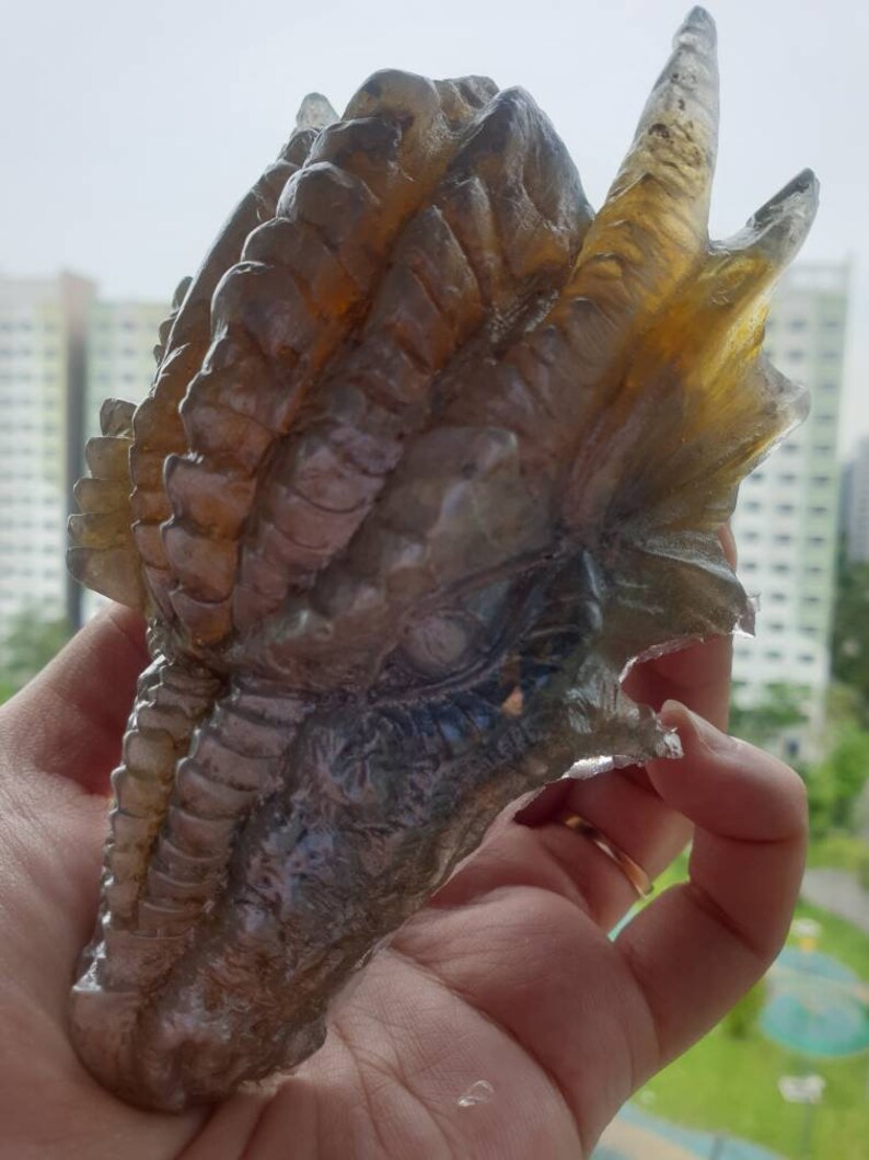 Dragon Head Crystal Resin Art, Crystal Dragon With Tumbled Citrine ...