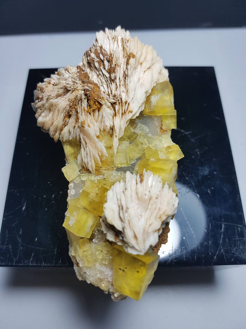 Rare Yellow Gold Cubic Fluorite W Bladed Barite on Matrix. UV ...