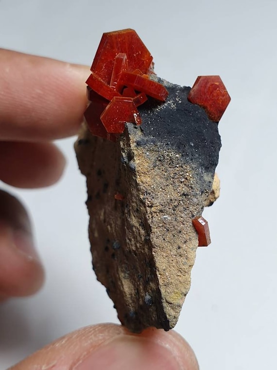 High quality Vanadinite crystal on black managanese matrix | Etsy