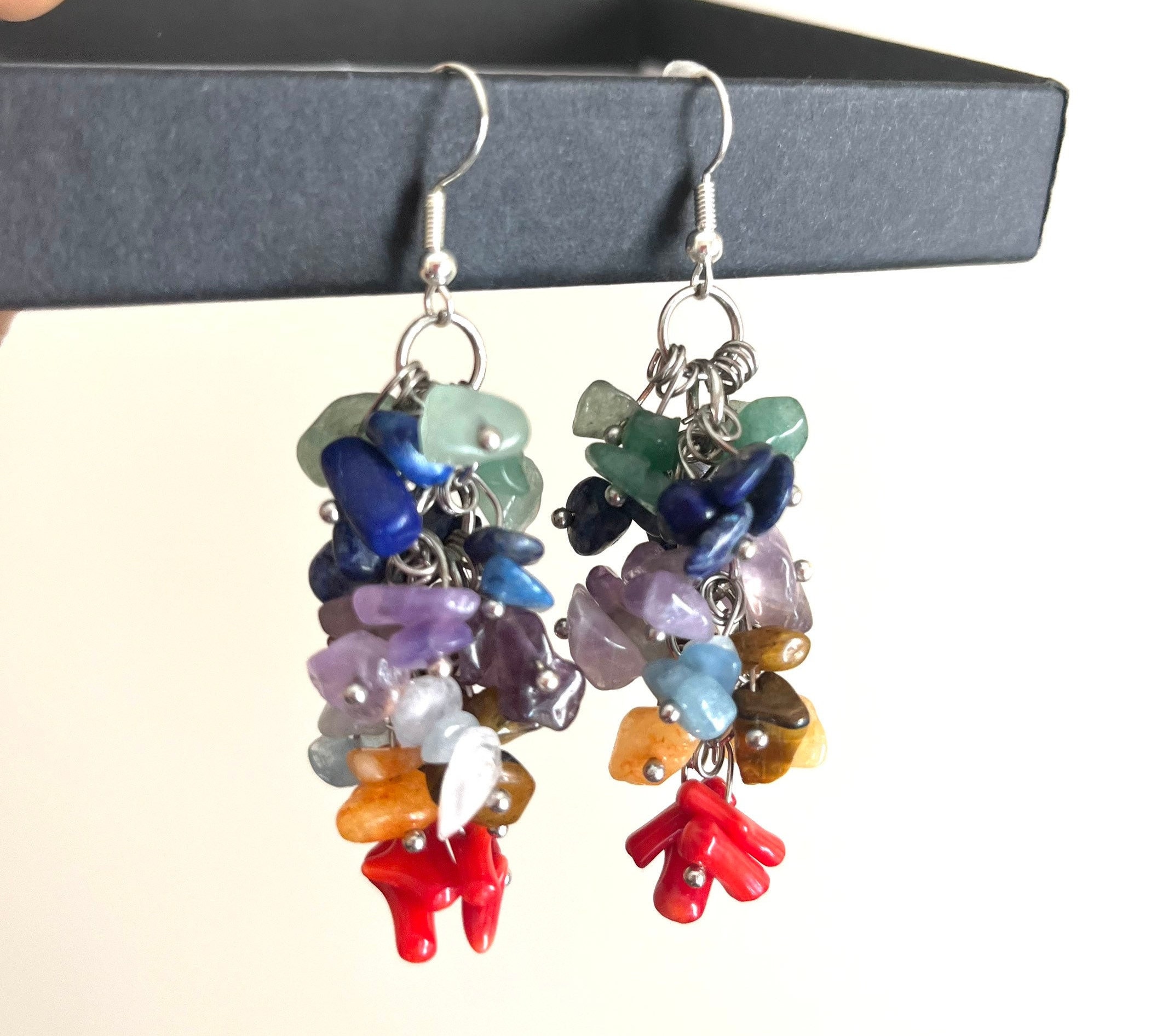7 Chakra Healing Earrings Crystal Chip Earrings Rainbow - Etsy