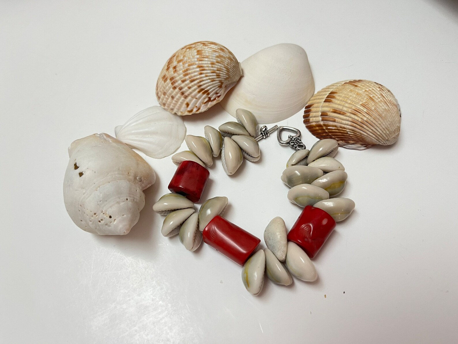 Red Coral Shell Bracelet Shell Cluster Bracelet Natural - Etsy