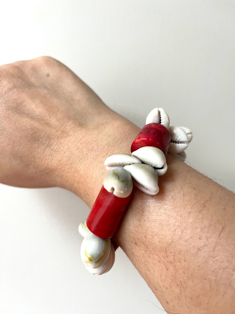 Red Coral Shell Bracelet Shell Cluster Bracelet Natural - Etsy