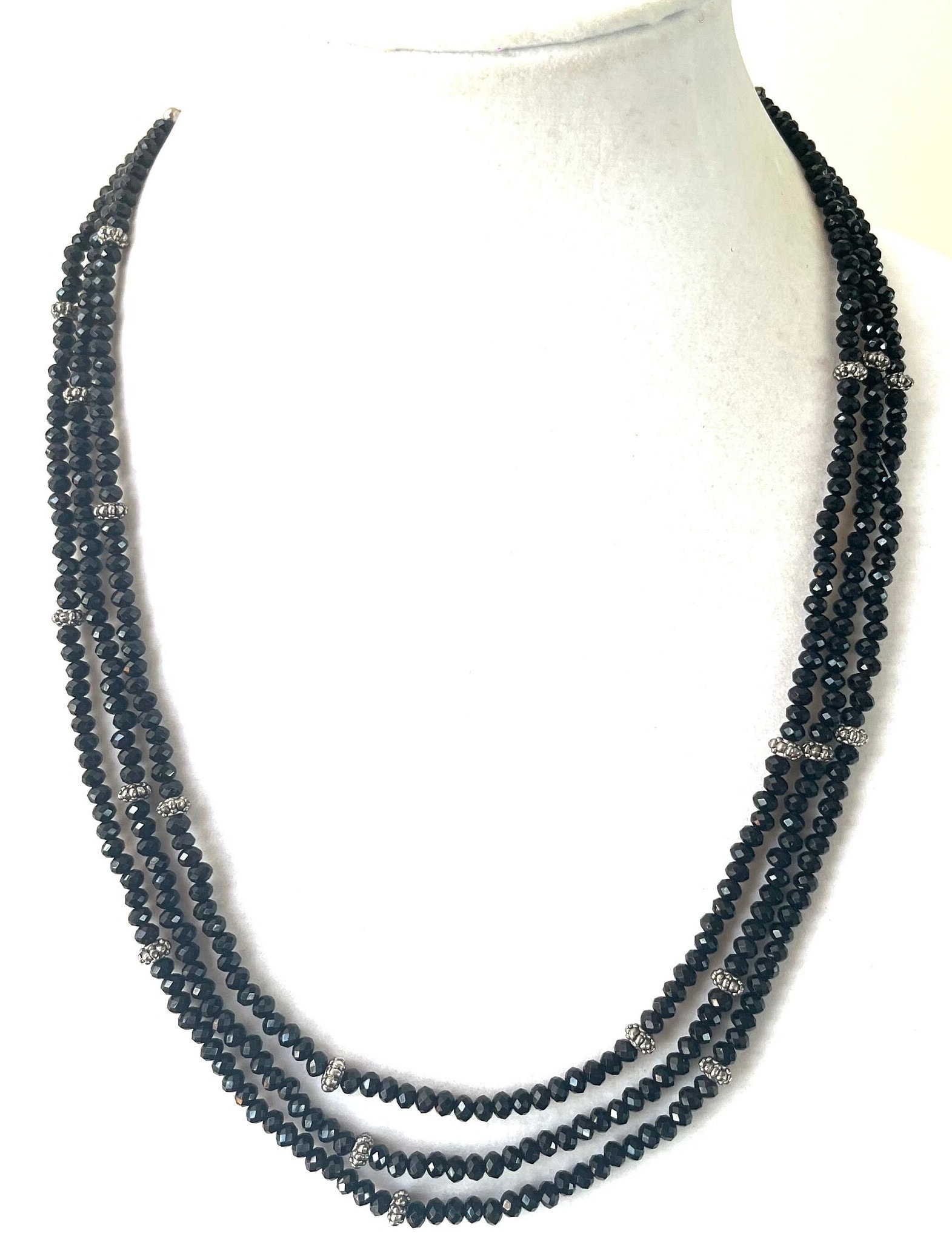 Multistrand Black Beaded Necklace, Black Onyx Gemstone Necklace, Gift ...