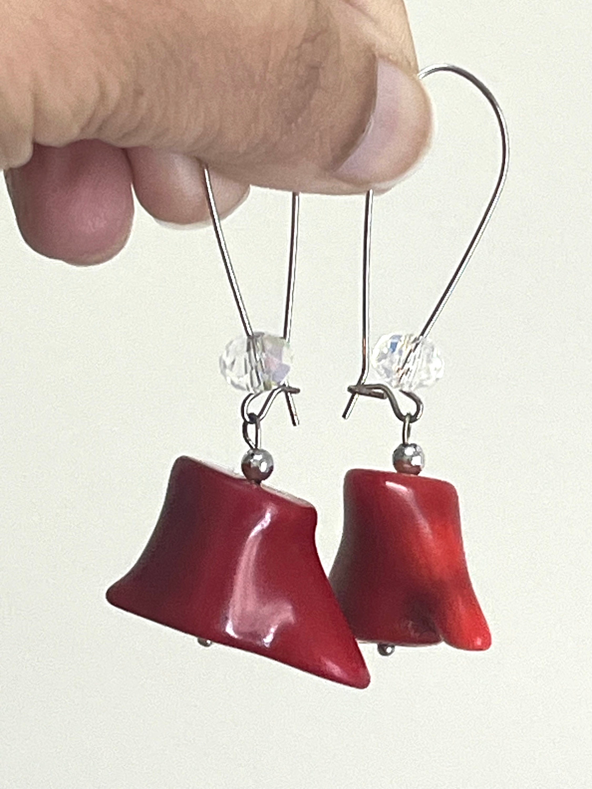 Sea Coral Stone Earrings, Red Coral Earrings, Red Boho Bridemaids ...