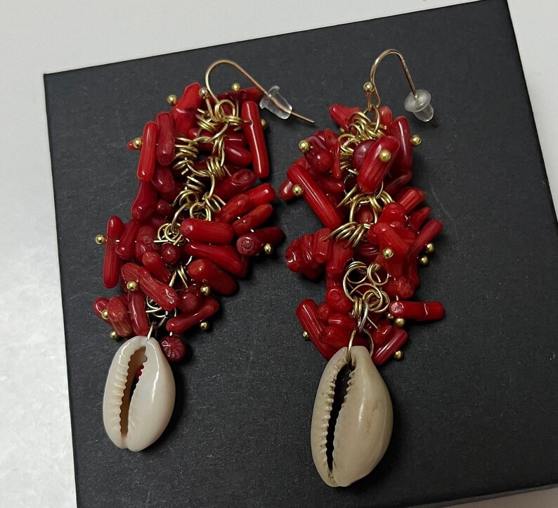 Red Coral Sea Shell Earrings Coral Cluster Earrings Summer - Etsy