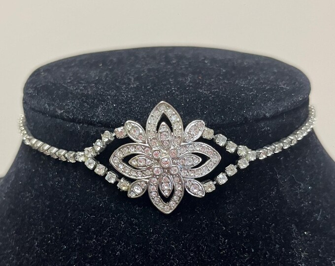 Vintage Rhinestone Choker, Rhinestone Choker Necklace in Silver Stone ...