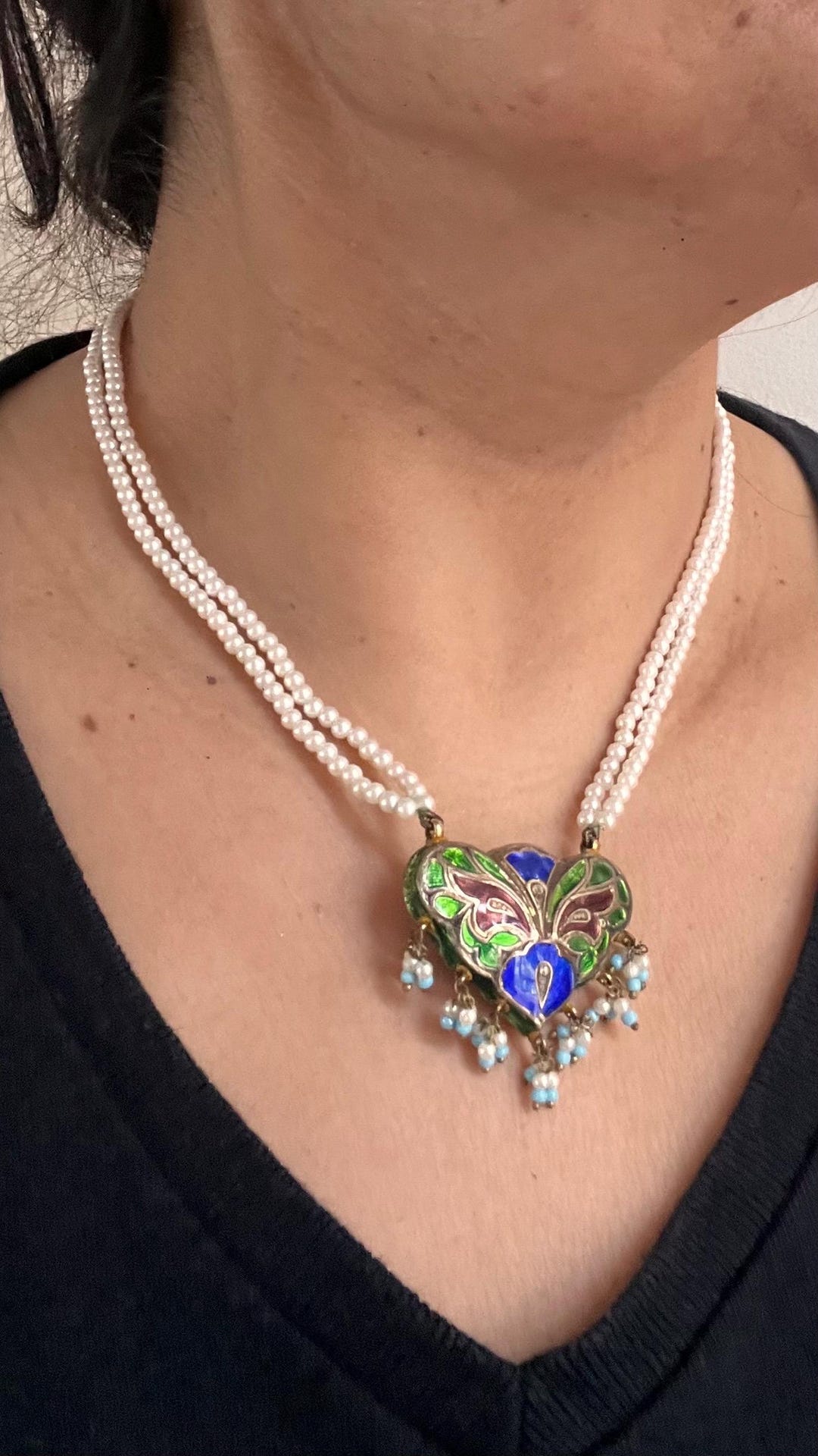 Vintage Reversible Meenakari Pendant, Pearl Necklace, Women Gift ...