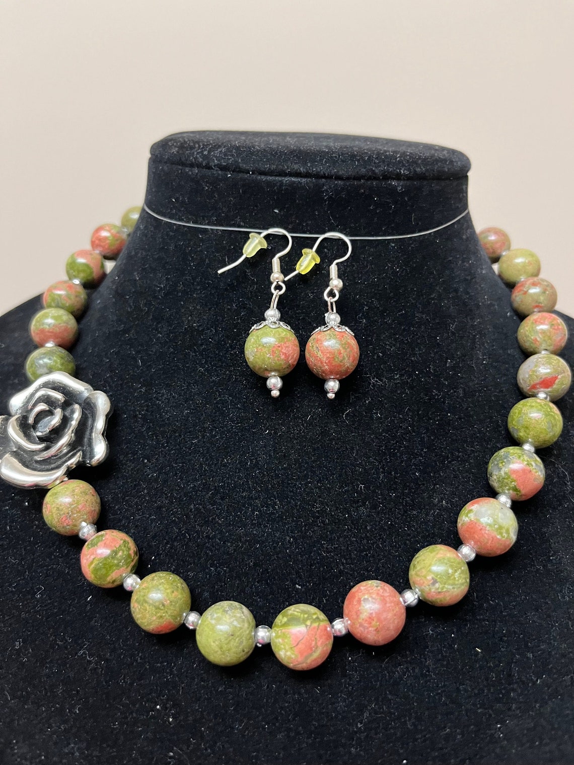 Ukanite Beaded Necklace Set Ukanite Necklace With Rose - Etsy UK