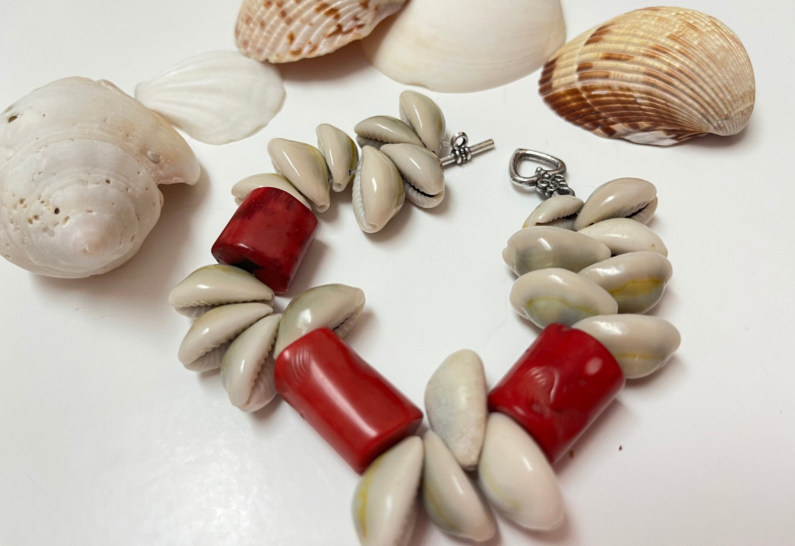 Red Coral Shell Bracelet Shell Cluster Bracelet Natural - Etsy