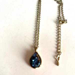 Blue Druzy Pendant Blue Gold Druzy Necklace Raw Stone - Etsy