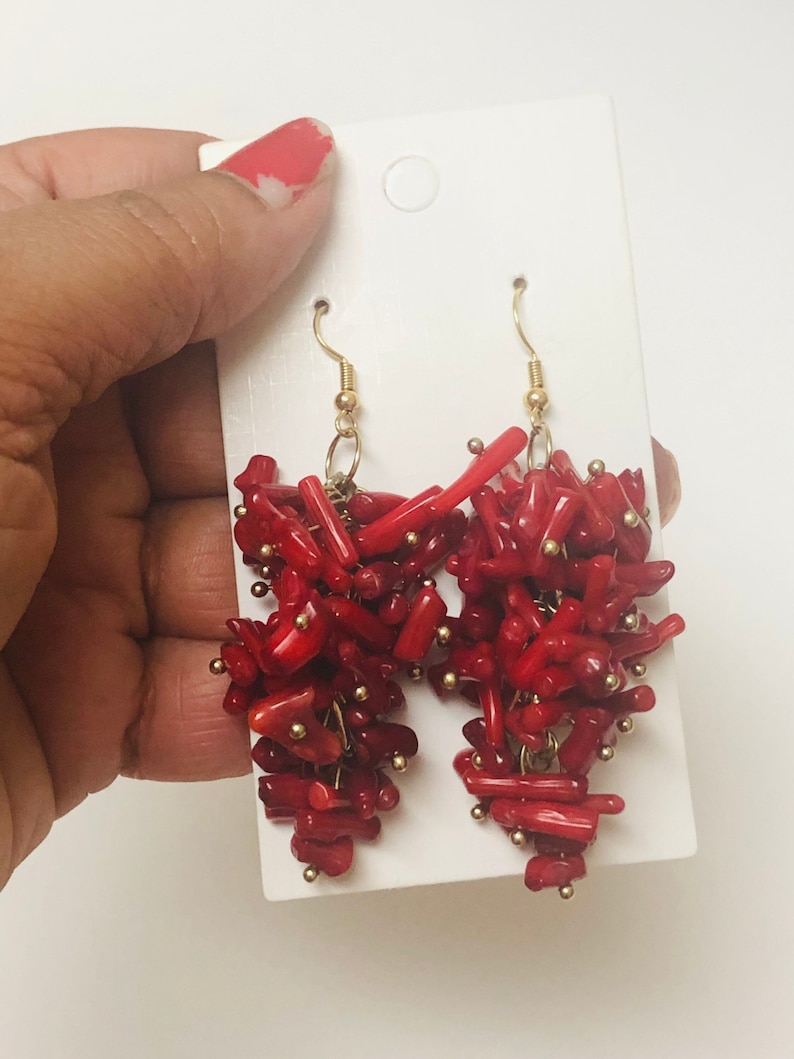 Red Coral Cluster Earrings Red Statement Earrings Coral - Etsy