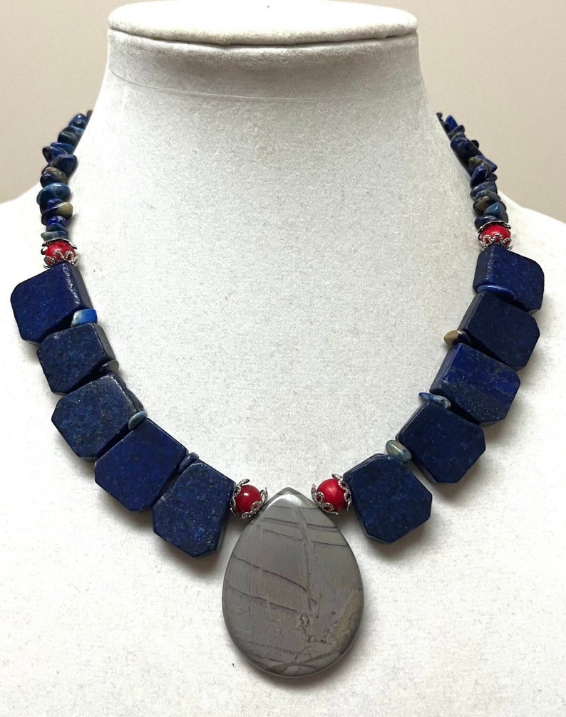 Lapis Necklace Blue Beaded Necklace Blue Chunky Necklace - Etsy