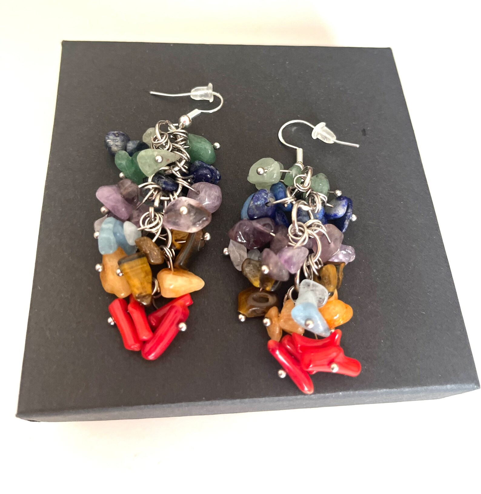 7 Chakra Healing Earrings Crystal Chip Earrings Rainbow - Etsy