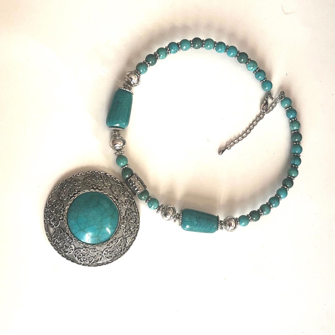 Vintage Turquoise Necklace, Turquoise Silver Necklace, Statement ...
