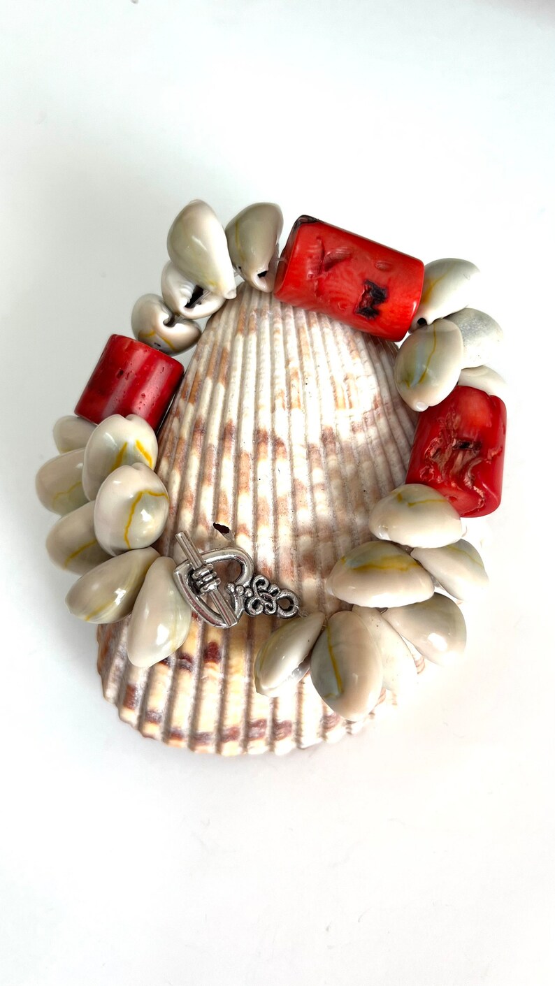 Red Coral Shell Bracelet Shell Cluster Bracelet Natural - Etsy