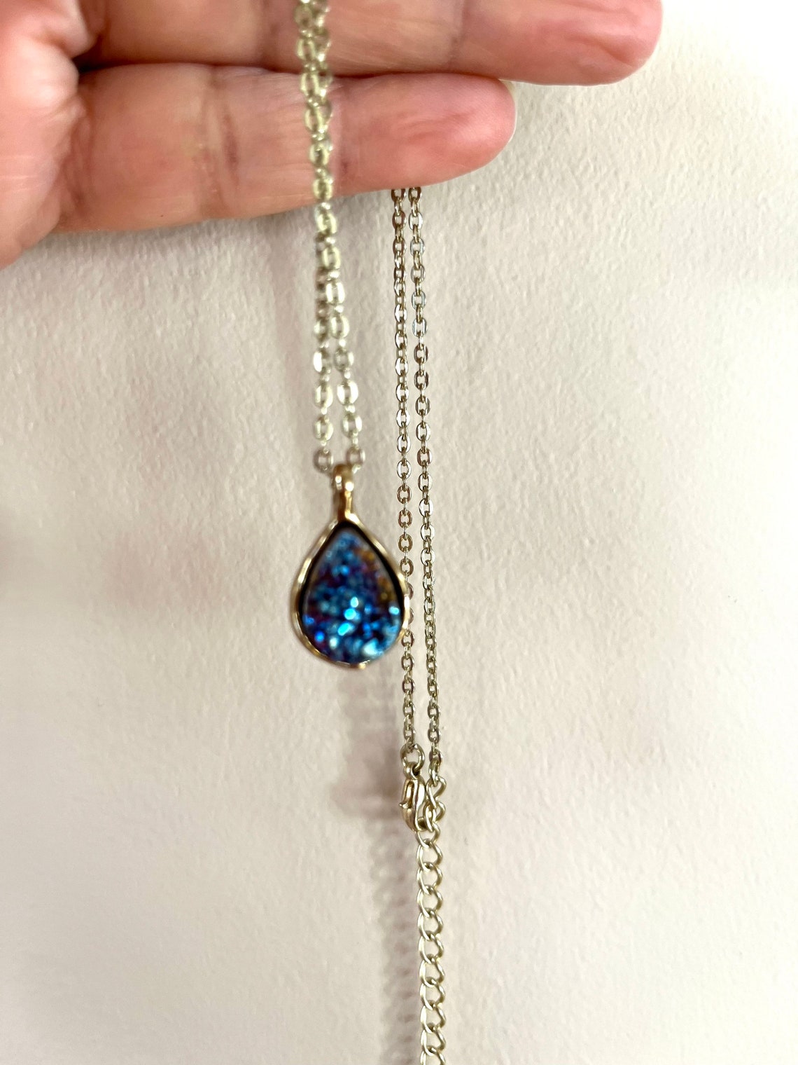 Blue Druzy Pendant Blue Gold Druzy Necklace Raw Stone - Etsy