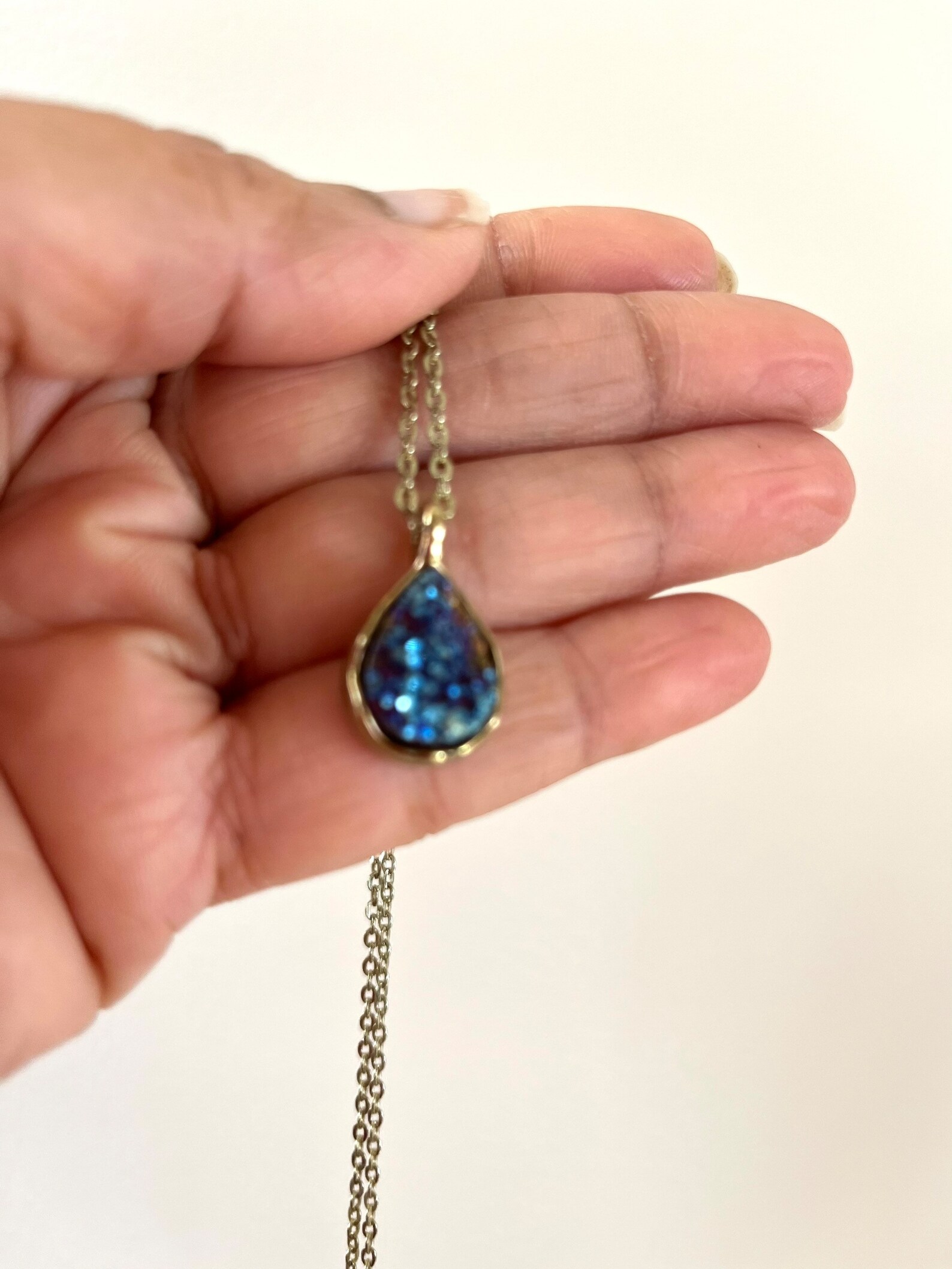 Blue Druzy Pendant Blue Gold Druzy Necklace Raw Stone - Etsy