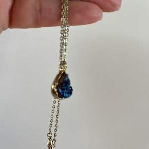 Blue Druzy Pendant Blue Gold Druzy Necklace Raw Stone - Etsy