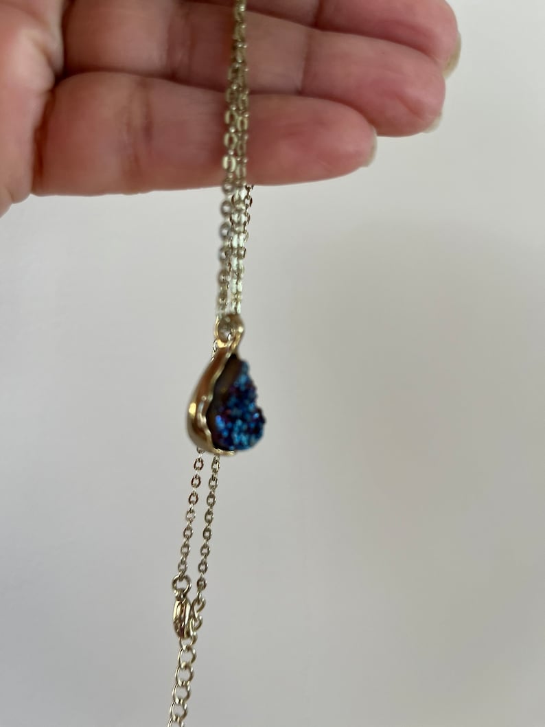 Blue Druzy Pendant Blue Gold Druzy Necklace Raw Stone - Etsy