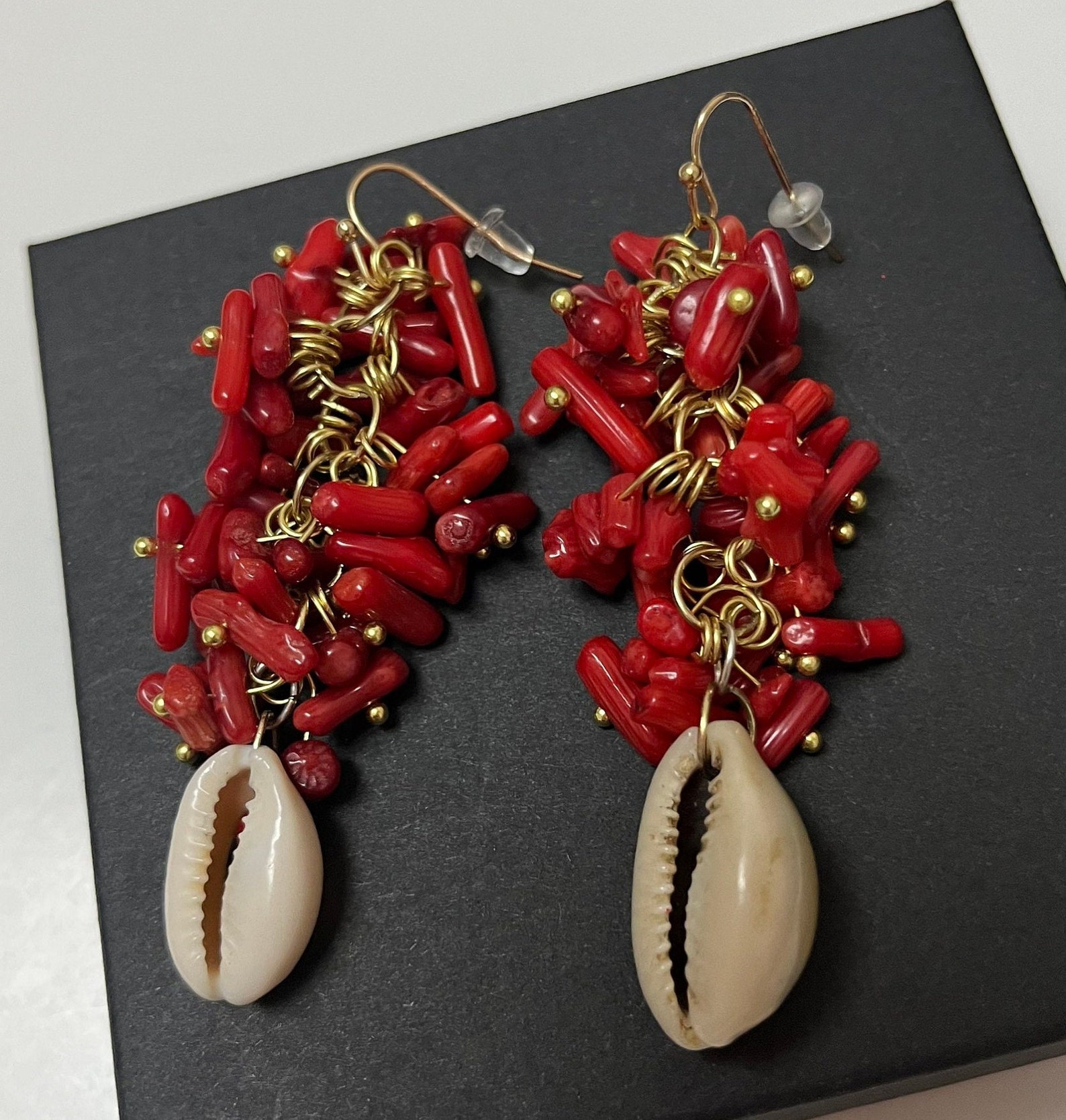 Red Coral Sea Shell Earrings Coral Cluster Earrings Summer - Etsy