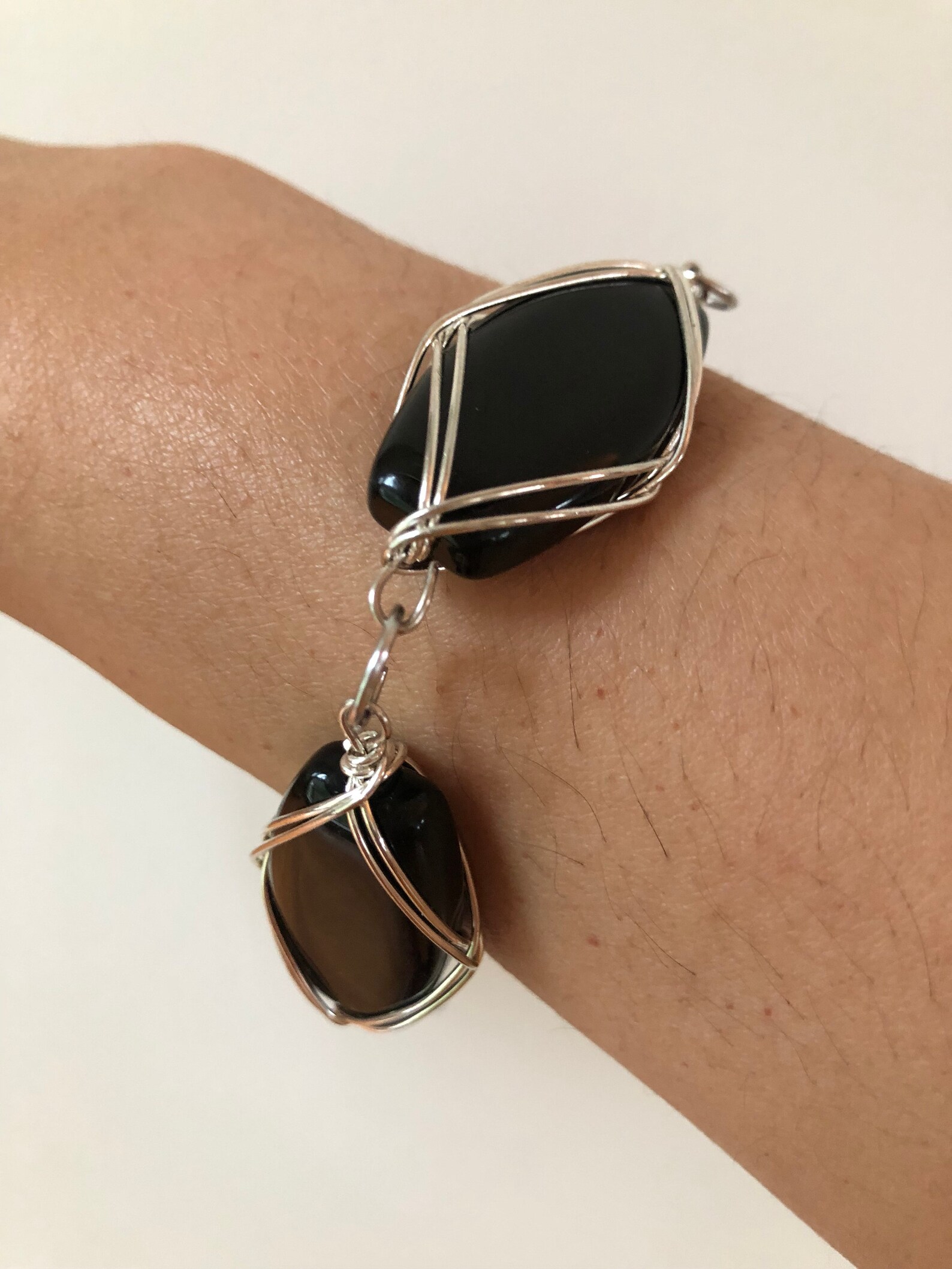 Wire Wrap Stone Bracelet Black Silver Bracelet Onyx - Etsy