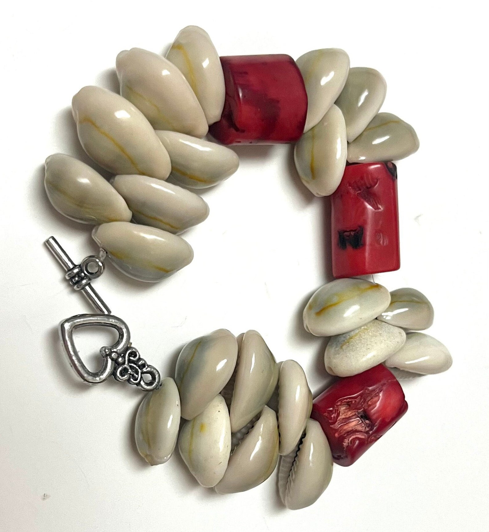 Red Coral Shell Bracelet Shell Cluster Bracelet Natural - Etsy