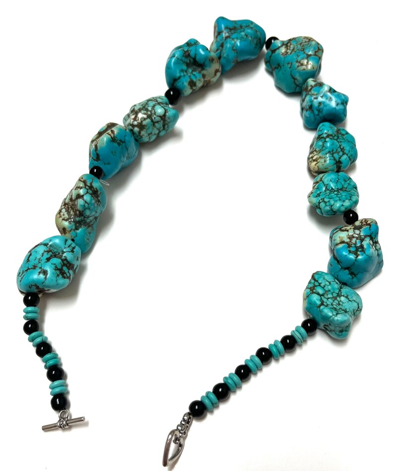 Turquoise Beaded Necklace Chunky Blue Necklace Natural Stone - Etsy