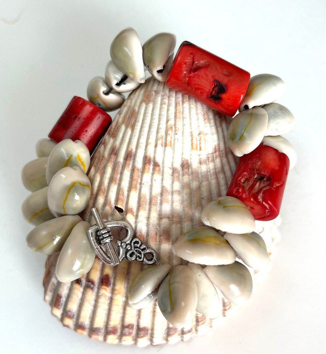Red Coral Shell Bracelet Shell Cluster Bracelet Natural - Etsy
