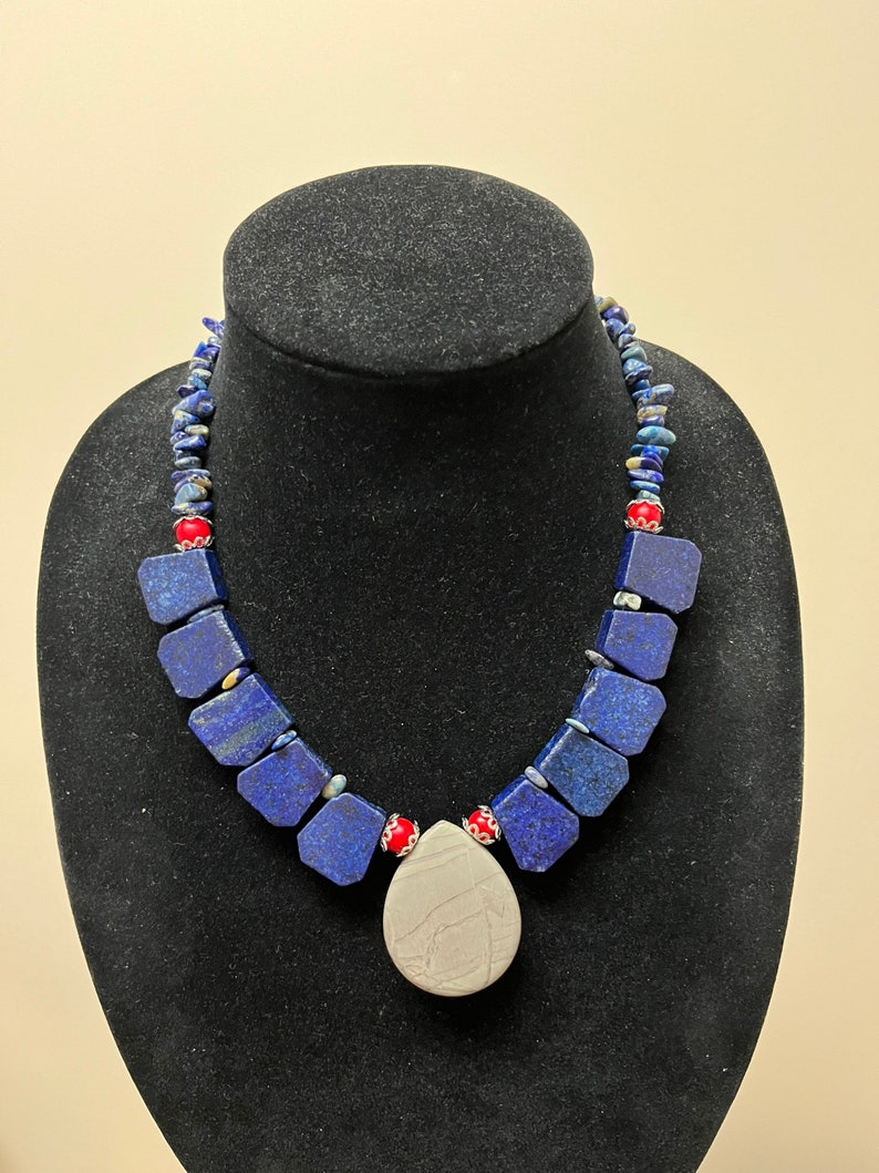 Lapis Necklace Blue Beaded Necklace Blue Chunky Necklace - Etsy