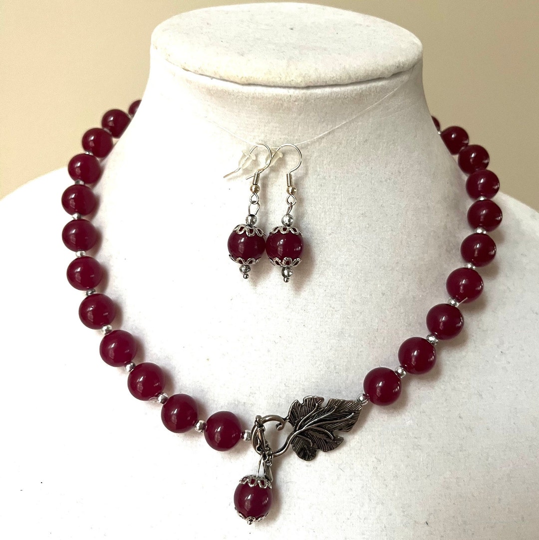Gemstone Arsisan Necklace, Red Jade Necklace Earrings Set, Red Jewelry ...
